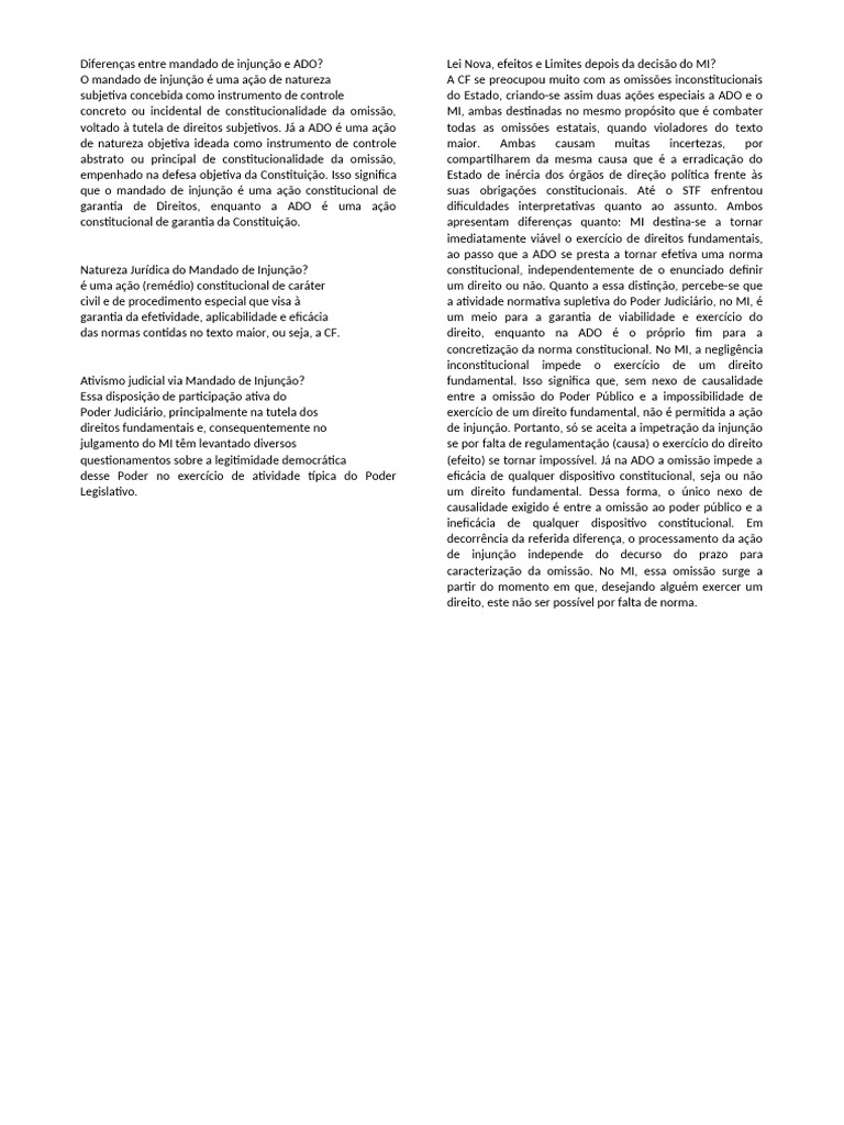 Diferenças entre mandado de injunção e ADO | PDF | Constituição | Ação ...