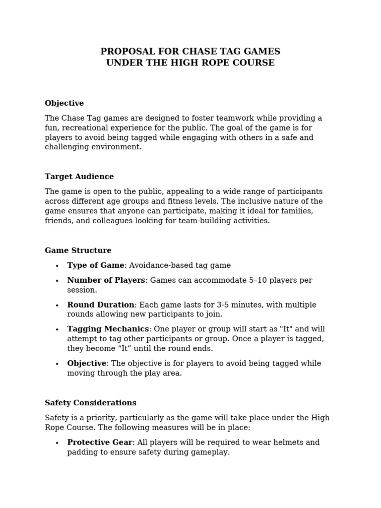 Proposal For Chase Tag Games | PDF | Personal Protective Equipment | Safety