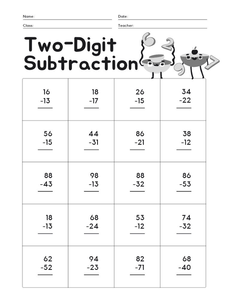 Double Digit Subtraction Without Borrowing Min | PDF
