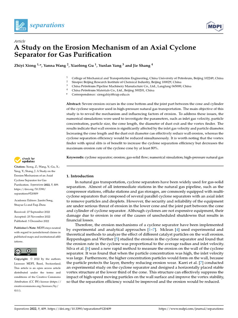 A Study on the Erosion Mechanism of an Axial Cyclone Separator for Gas Purification | PDF ...