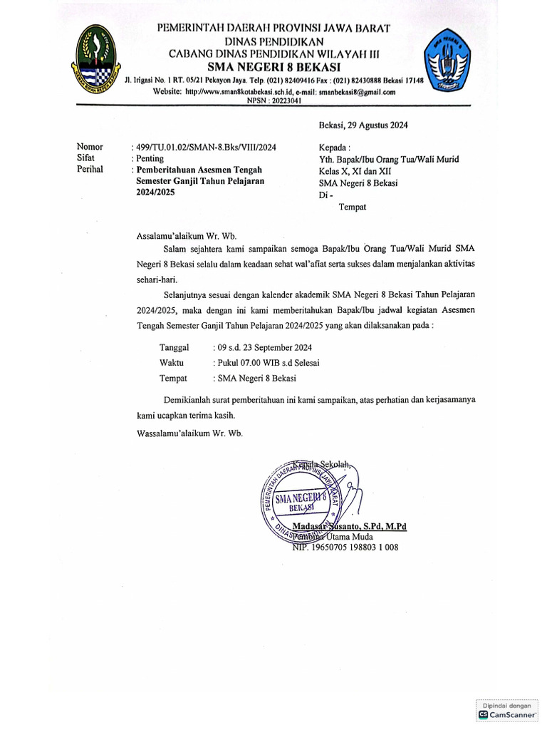 Pemberitahuan Ats Ganjil TP 20242025 | PDF