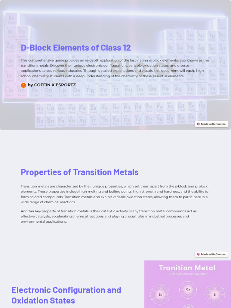 D Block Elements of Class 12 | PDF | Transition Metals | Coordination ...