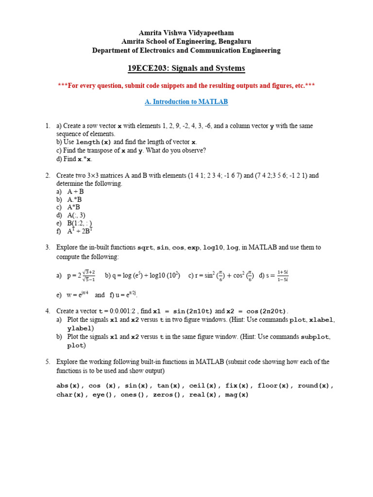 Computer Assignment 1 19ECE203 Signals and Systems | PDF | Discrete Time And Continuous Time ...