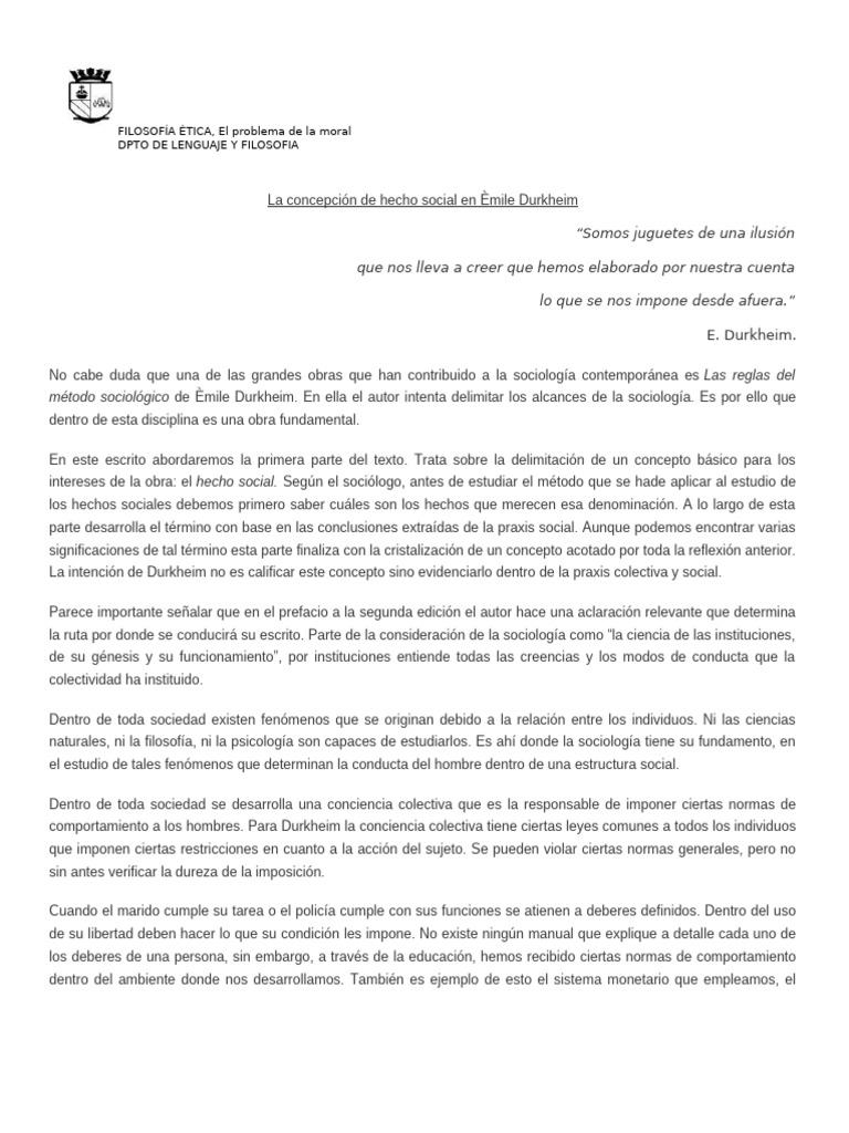 Hecho Social guia | PDF | Emile Durkheim | Sociología