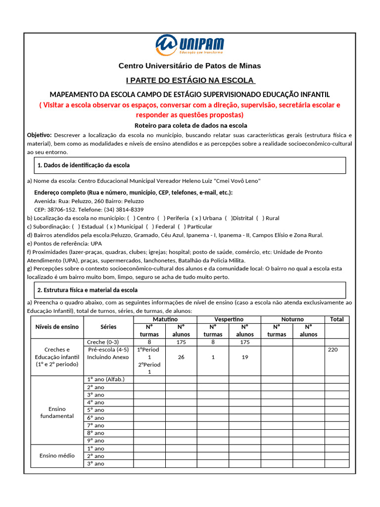 Documentos de Estágio 1 Periodo e Intervensão Simone | PDF | Pedagogia | Pré-escola