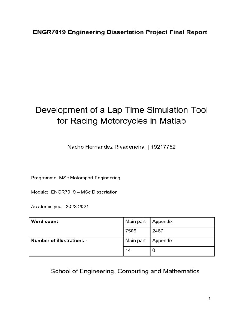 Lap Time Simulation Tool For Racing Motorcycles | PDF | Force | Simulation