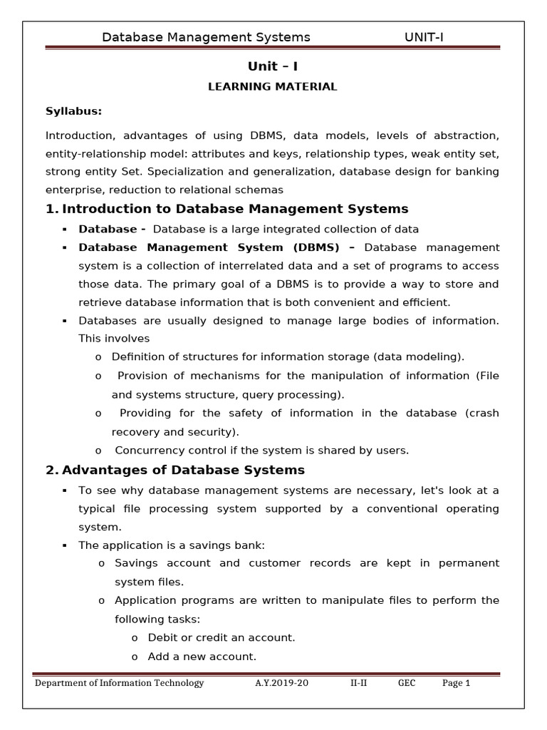 DBMS UNIT-1 LM (1) | PDF | Conceptual Model | Databases