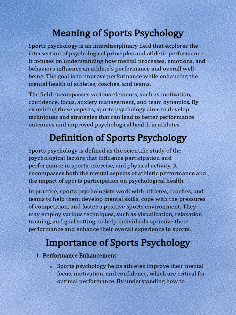 Understanding Sports Psychology | PDF | Psychology | Mental Health