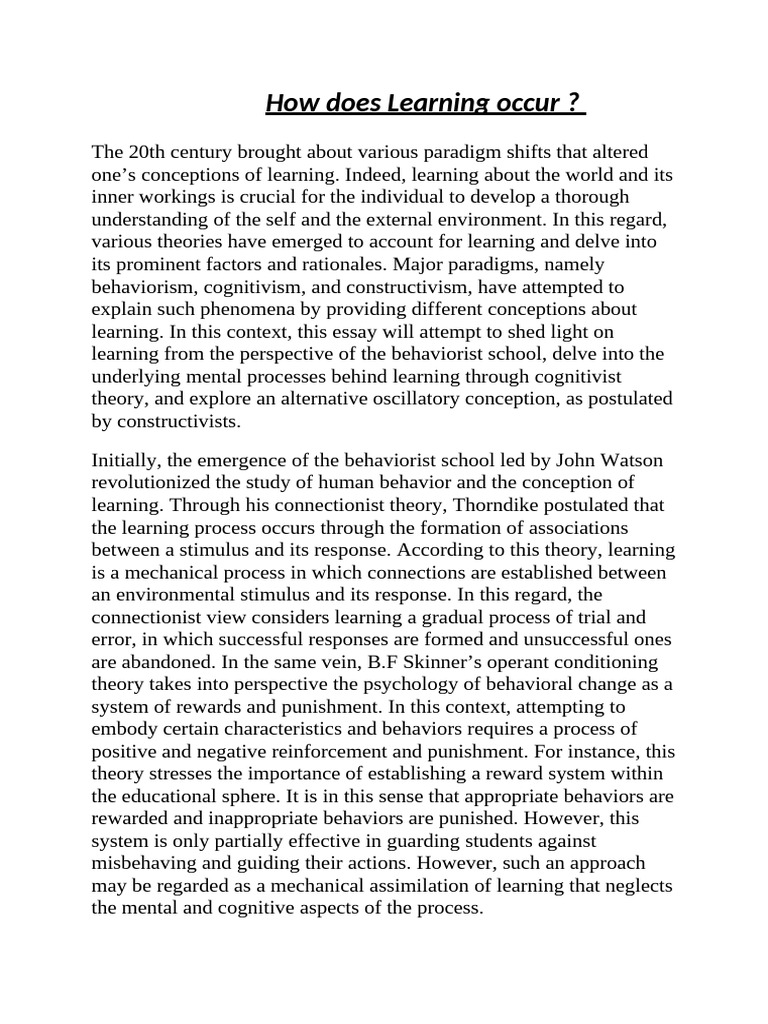 How Does Learning Occur | PDF