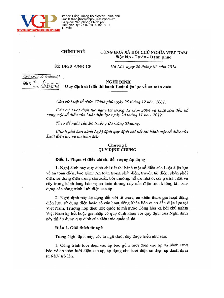 Nghi Dinh 14-NDCP Ve An Toan Dien Luc | PDF