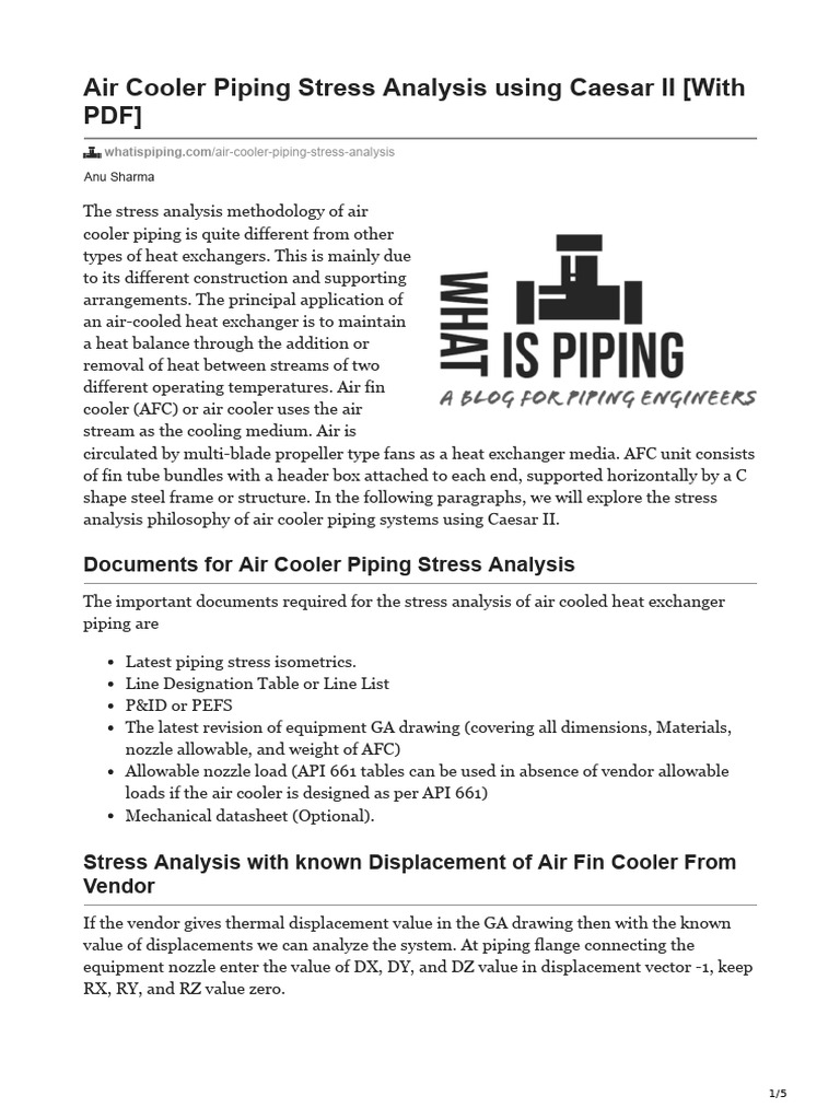 Air Cooler Piping Stress Analysis using Caesar II With PDF | PDF | Heat ...
