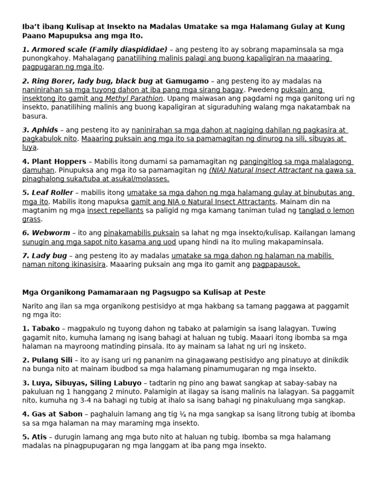 Mga Peste at Pagsugpo Sa Mga Peste - NOTES | PDF