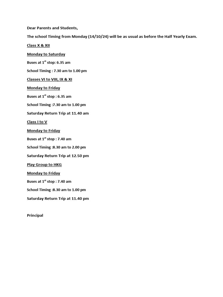 School Timing Schedule Update | PDF