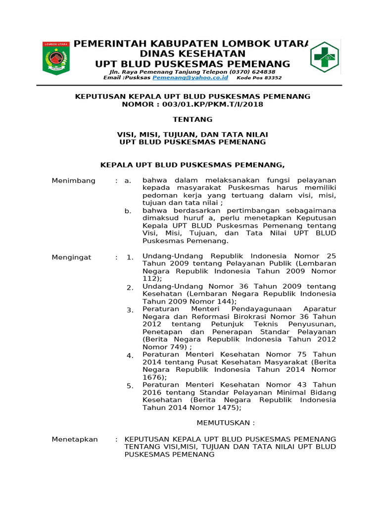 SK Visi, Misi PKM | PDF