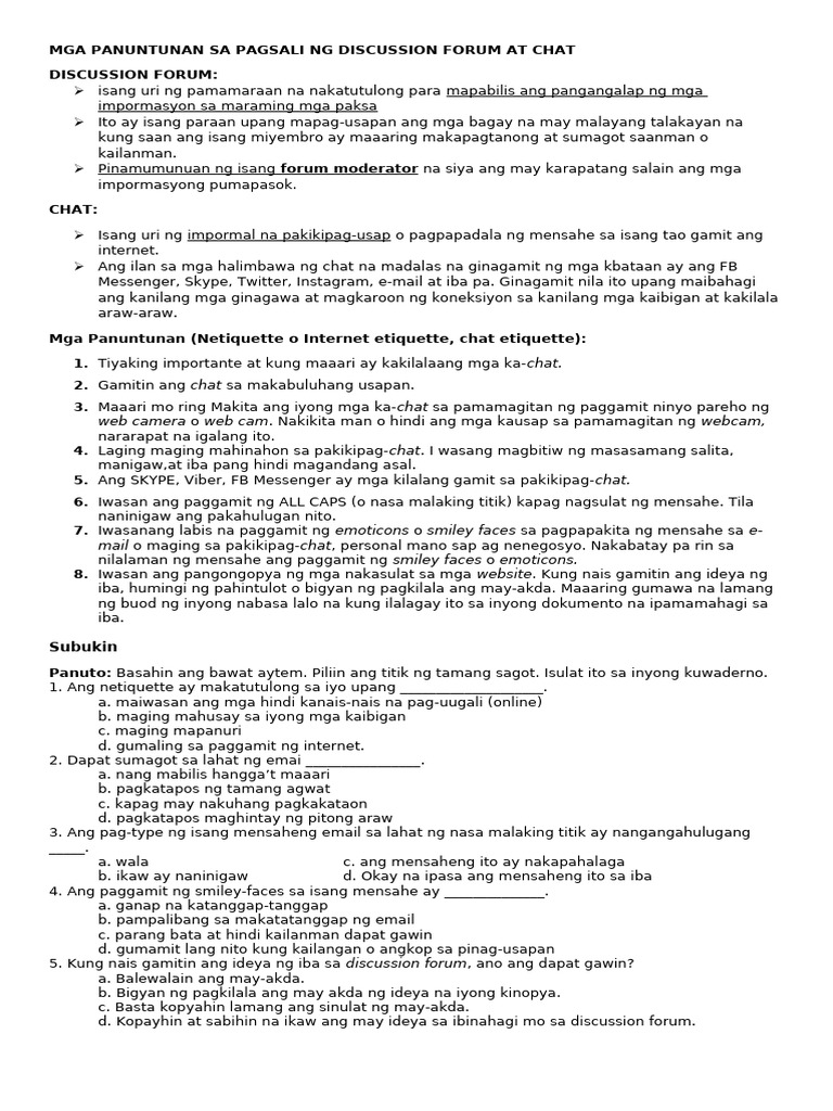 Pagsali NG Discussion Forum at Chat | PDF