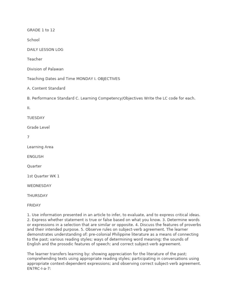 DLL IN ENGLISH 7-10 | PDF | Subject (Grammar) | Human Communication