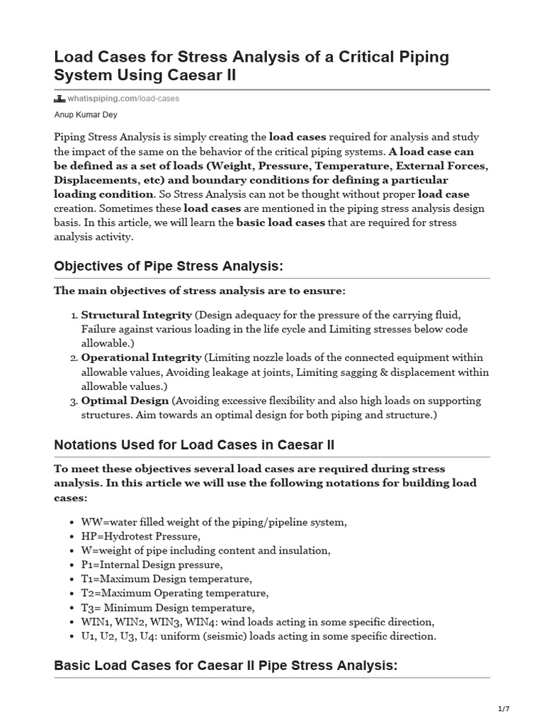 Load Cases For Stress Analysis of A Critical Piping System Using Caesar II | PDF | Stress–Strain ...