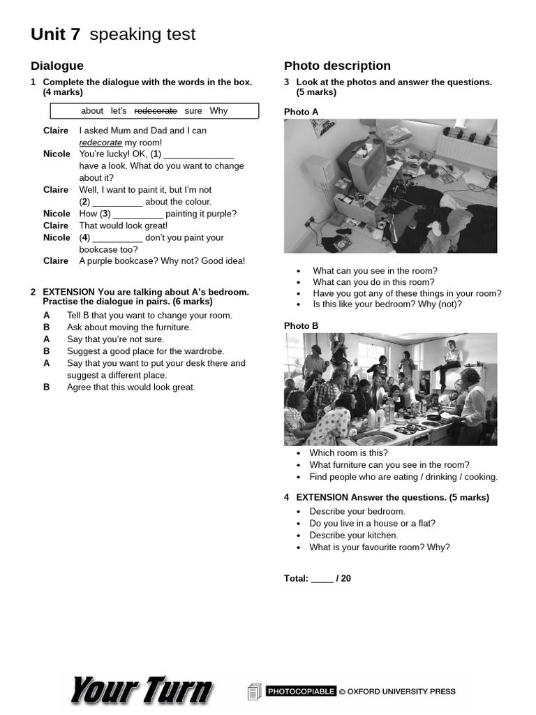 Unit 7 Speaking Test: Room Redecoration | PDF
