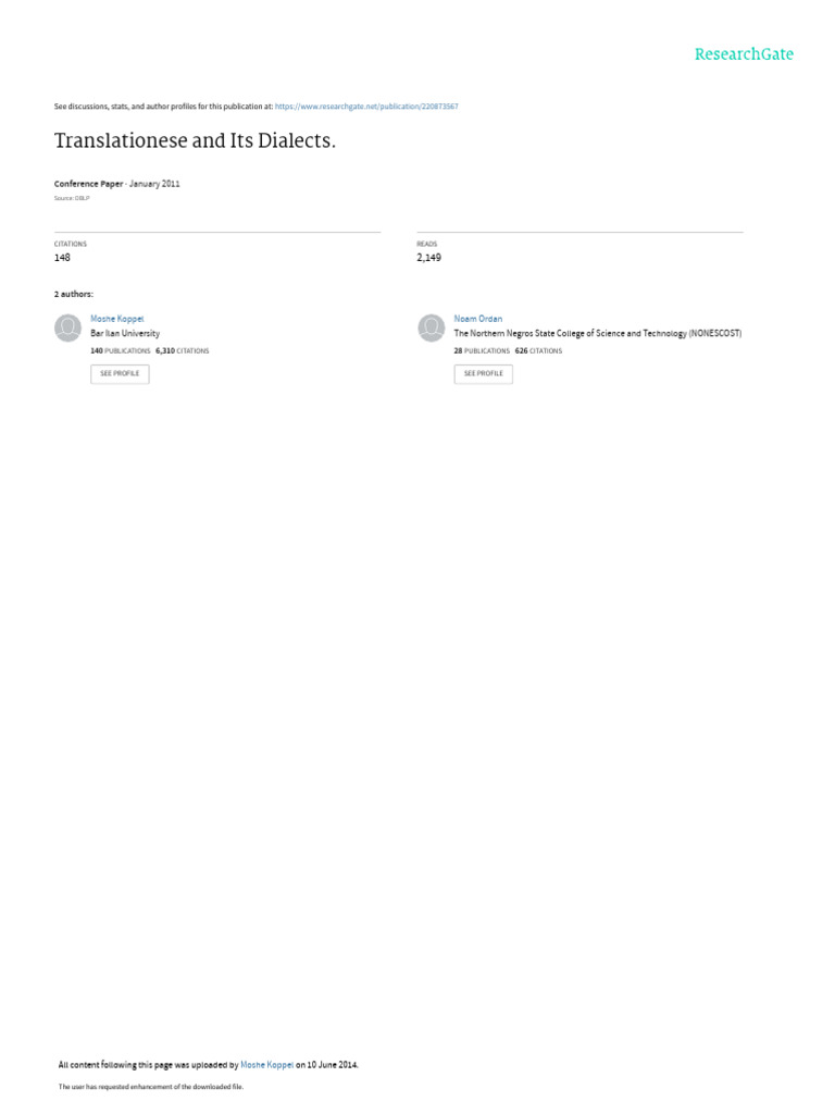 Translationese and Its Dialects | PDF | Translations | English Language