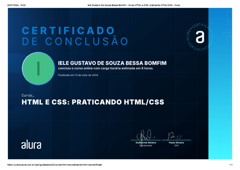Certificado de Conclusão: HTML e CSS | PDF