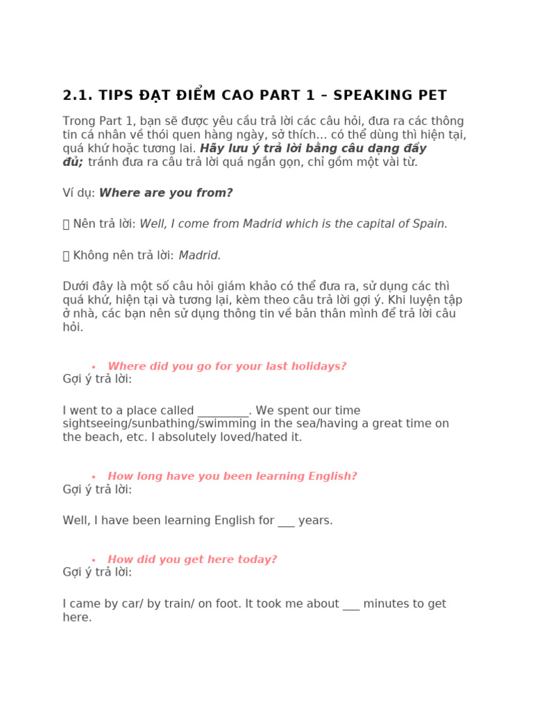 Tip Speaking PET | PDF