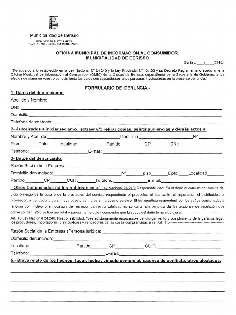 Formulario de Denuncia | PDF