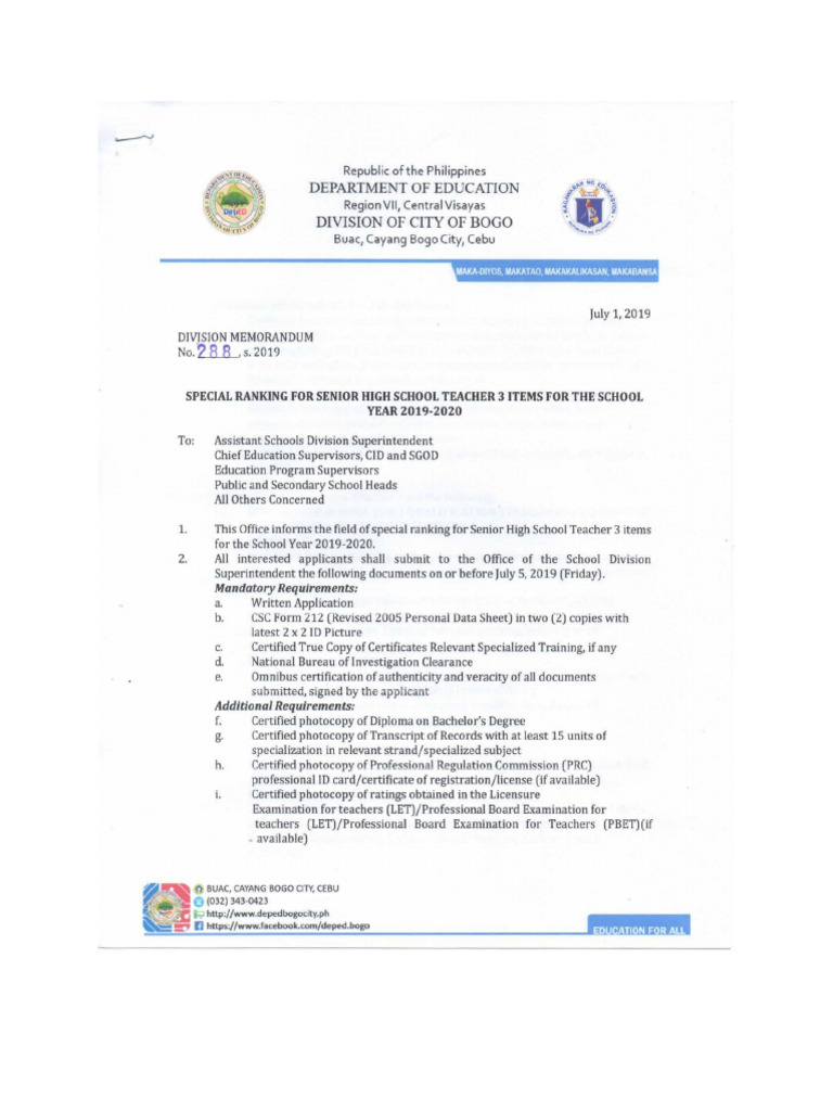 SHS Requirements | PDF
