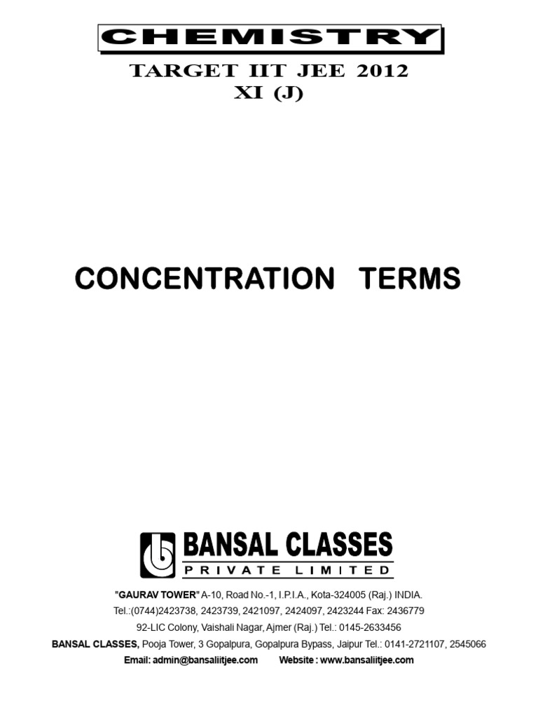 Concentration Terms | PDF | Mass Concentration (Chemistry) | Concentration