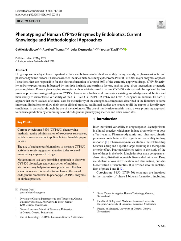 Phenotyping of Human CYP450 Enzymes by Endobiotics: Current Knowledge ...