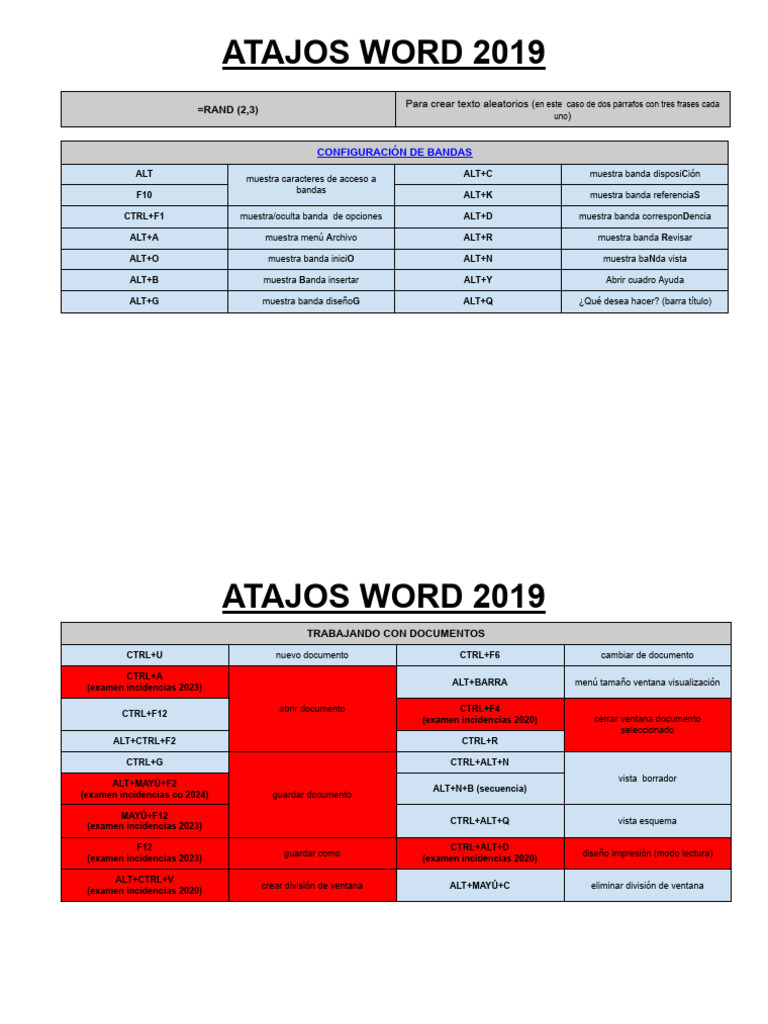 Atajos de Word 2019: Guía Completa | PDF | Haga doble clic | Interfaces ...