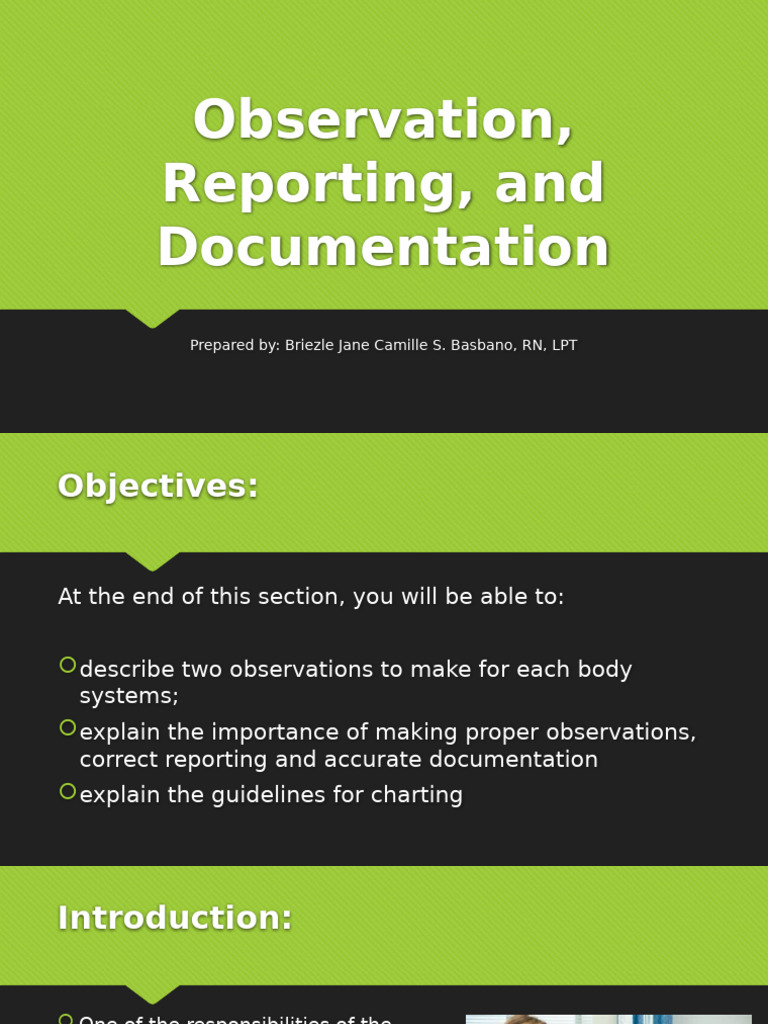 Observation Reporting and Documentation 1 | PDF | Edema | Pain