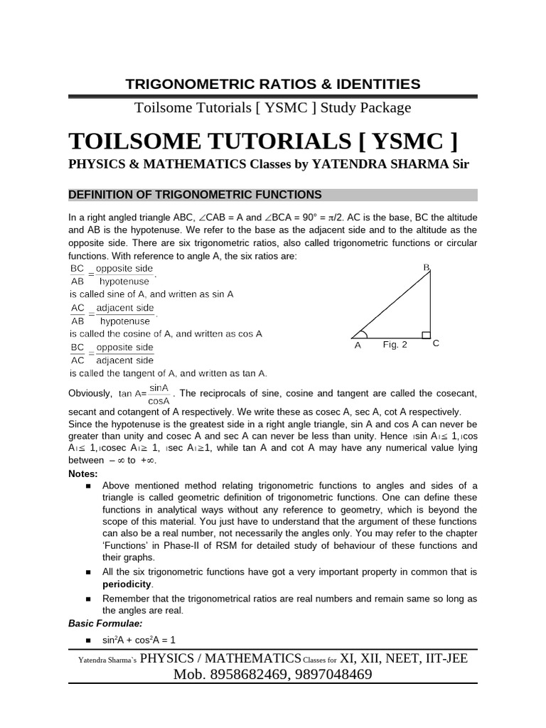 Trigonometric Ratios and Identities Guide | PDF | Trigonometric ...