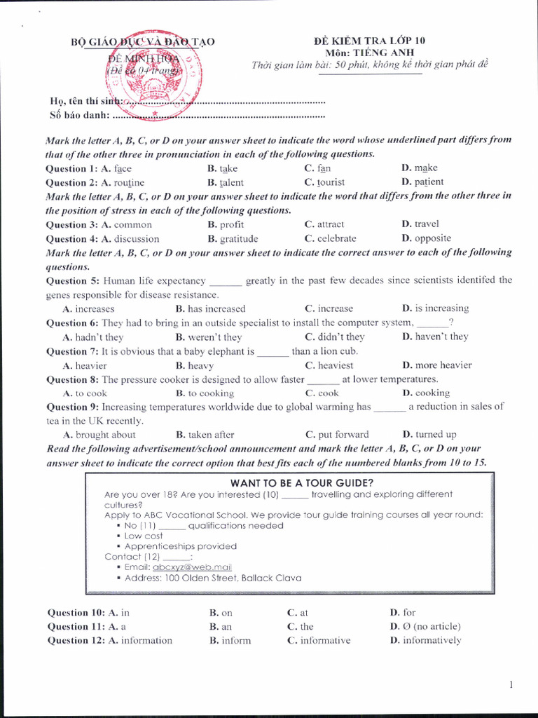 Cau Truc de Thi THPT Mon Tieng Anh | PDF