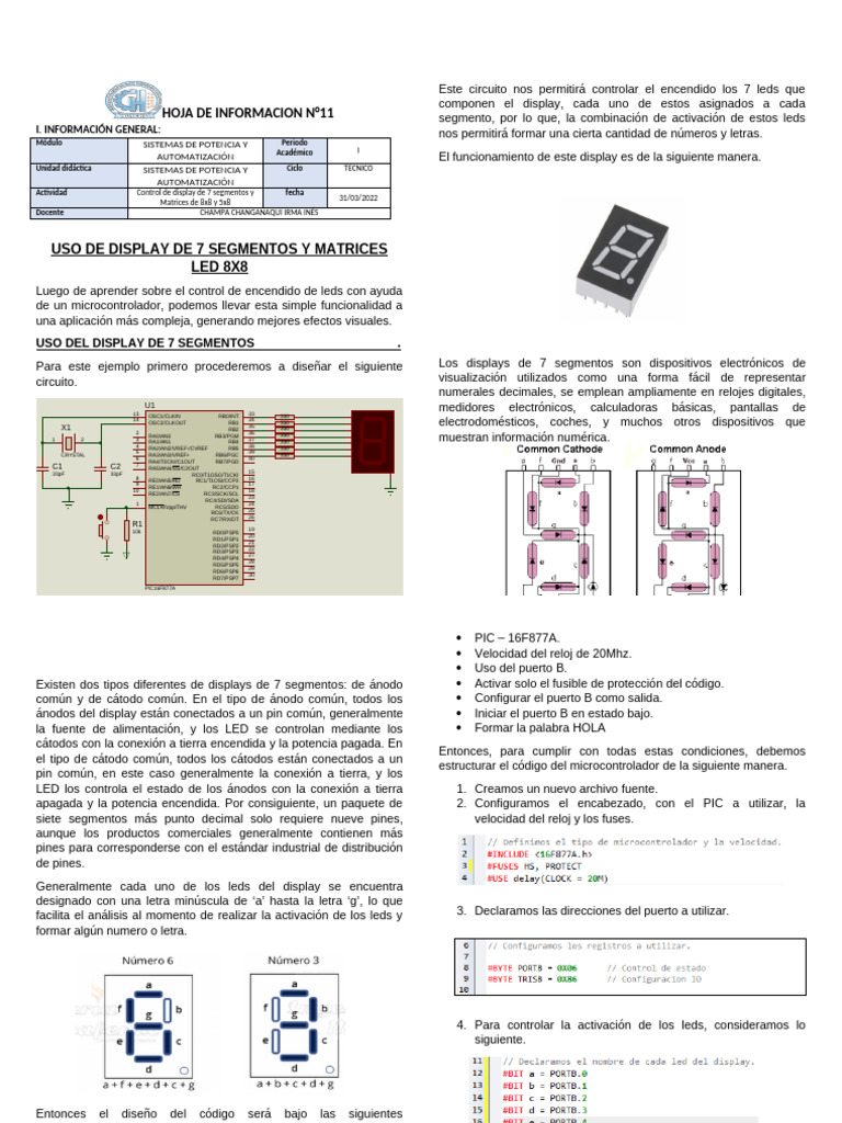 Semana 2 - Clase 11 - Uso de Matrices y Display 7 Segmentos. | PDF | Diodo emisor de luz ...