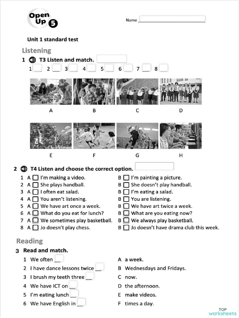 Open Up 5 Unit 1 Test | PDF