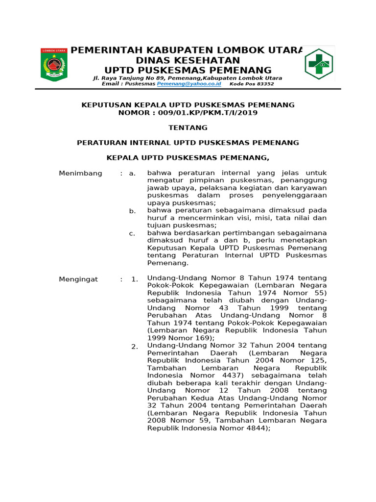 009.SK Peraturan Internal | PDF