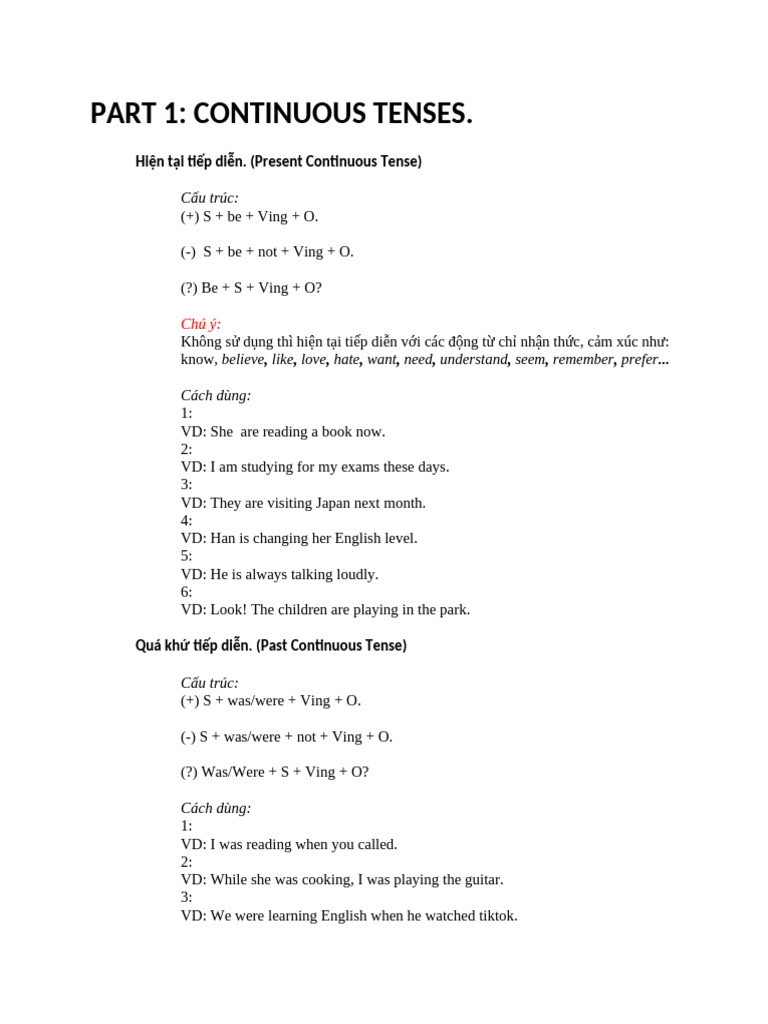 CONTINUOUS TENSES | PDF