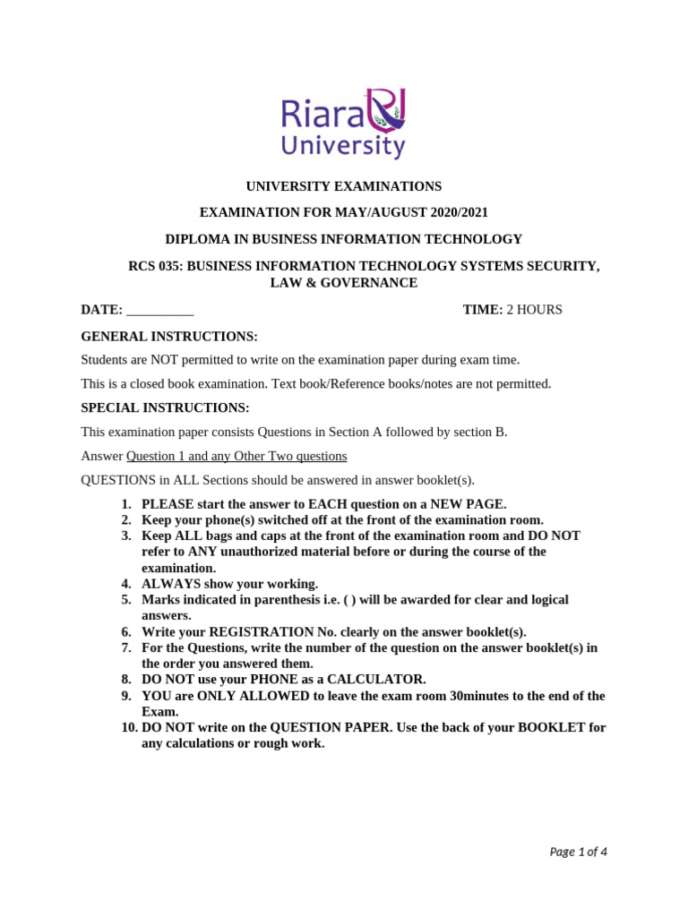 RCS 035 - Business Information Technology Systems Security, Law and ...