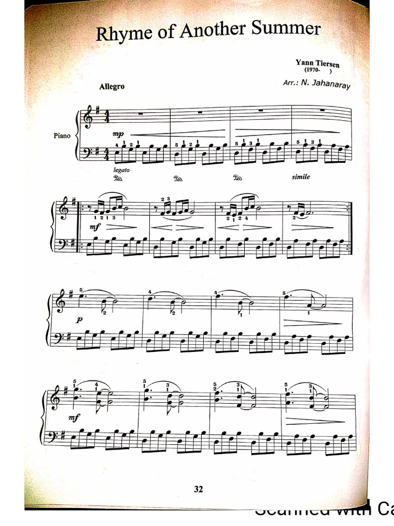 Yann Tiersen Rhyme of Another Summer | PDF