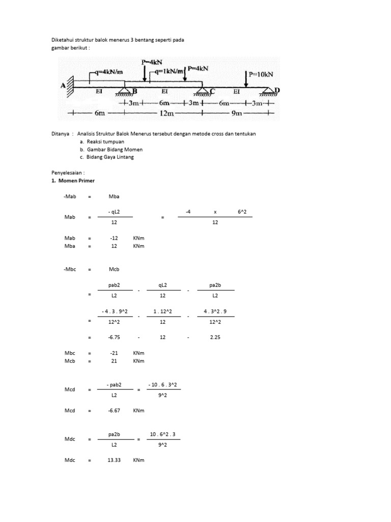 Contoh Soal Metode CROSS Balok M | PDF