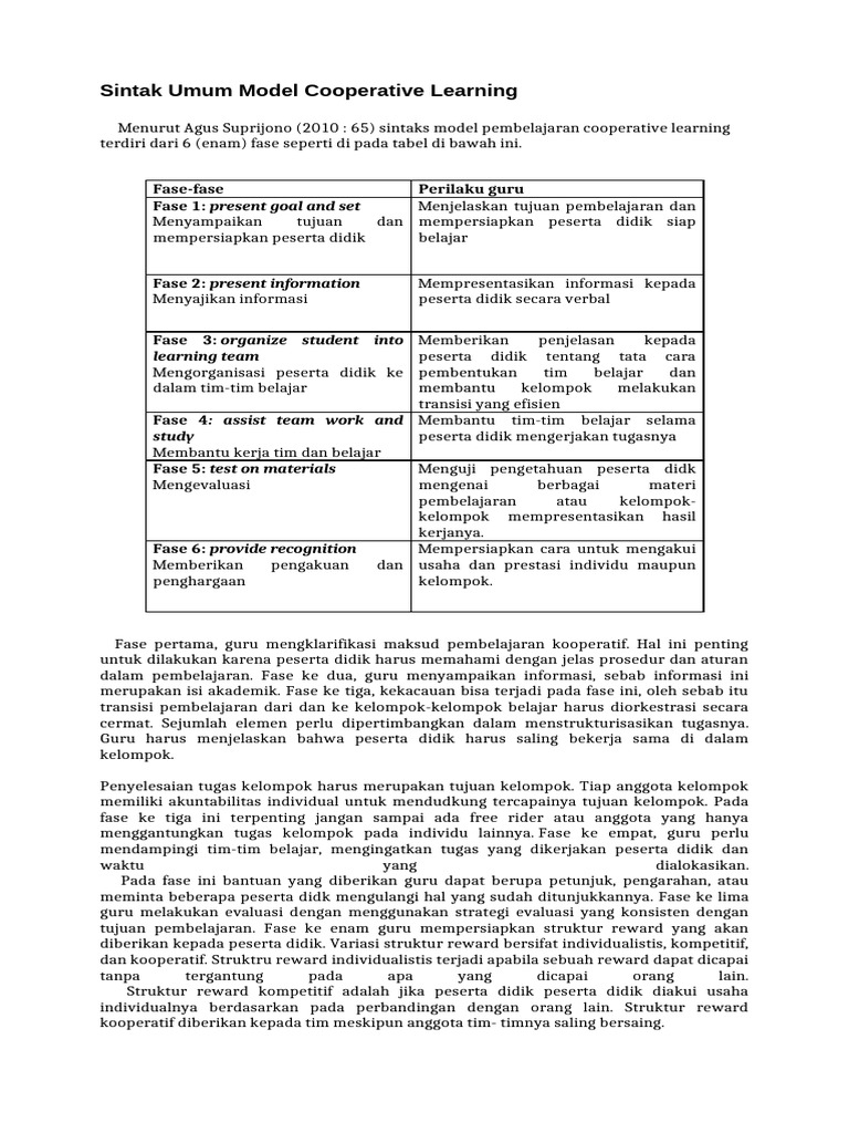 Sintak Model Pembelajaran Kooperatif | PDF | Karier & Perkembangan ...