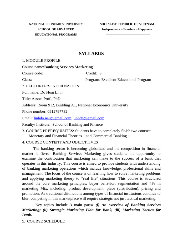 Banking Services Marketing Syllabus | PDF | Marketing | Economics