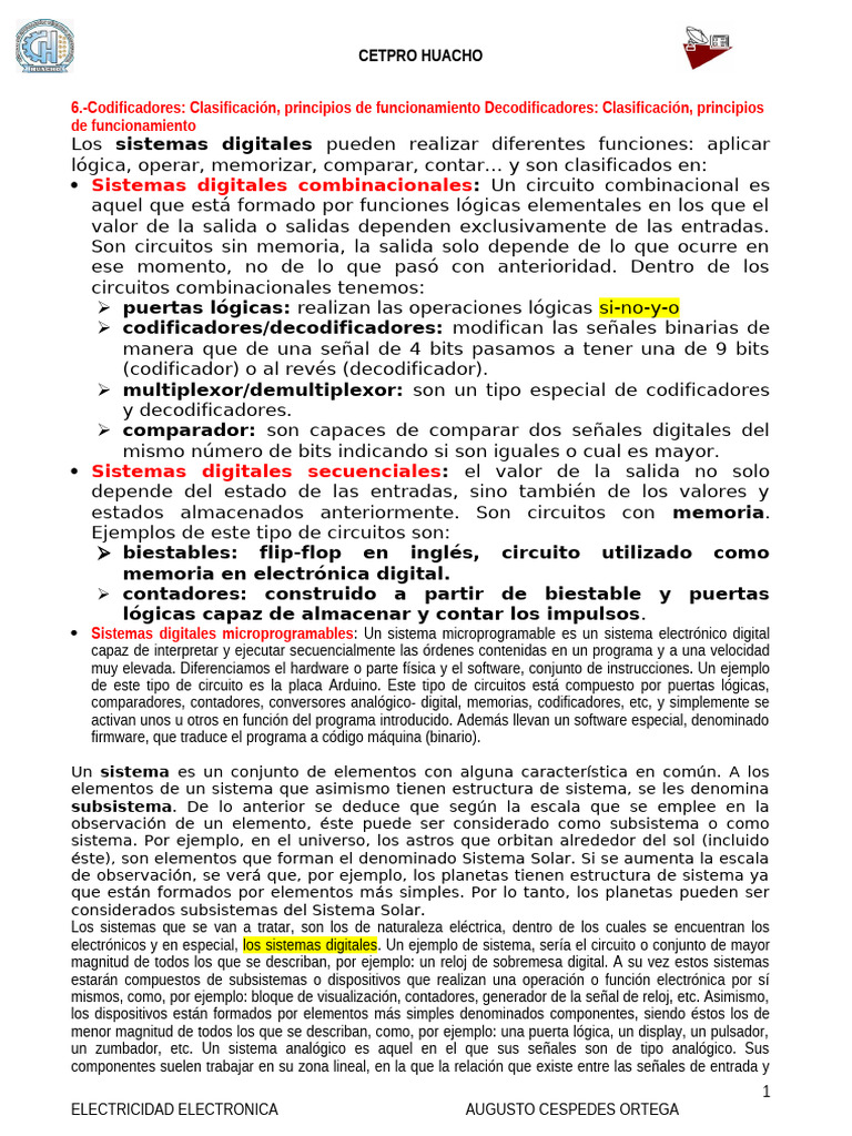Tipos de Codificadores en Sistemas Digitales | PDF | Señal analoga ...