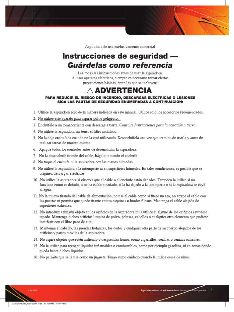 Hoja Seguridad Aspiradora 3M 497AJM | PDF | Aspiradora | Enchufes y tomas de corriente alterna