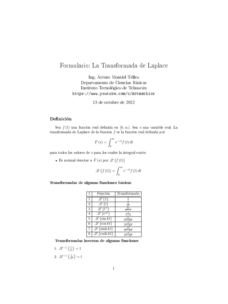 Transformada de Laplace Formulario | PDF | Transformada de Laplace ...