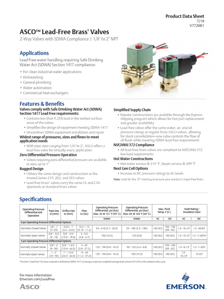 Asco Lead Free Brass Valves PL PL 6976588 | PDF | Valve | Liquids