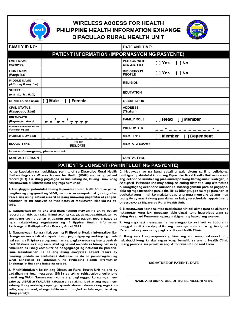 WAH-PATIENT-AND-CONSENT-FORM-Dipaculao | PDF