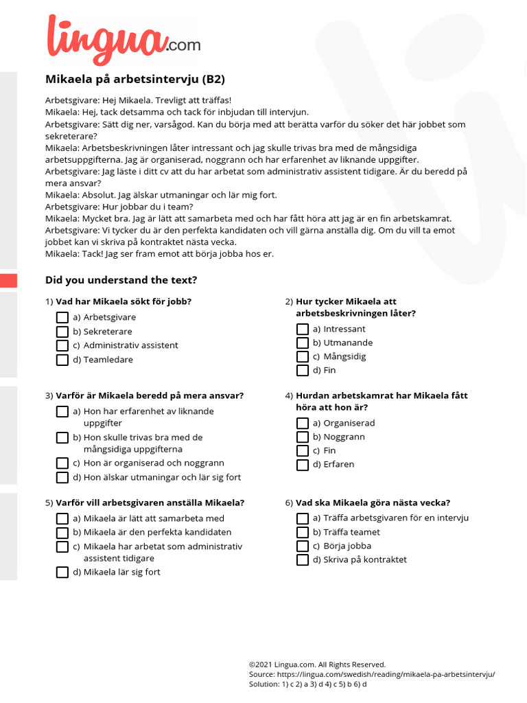 Mikaela På Arbetsintervju | PDF