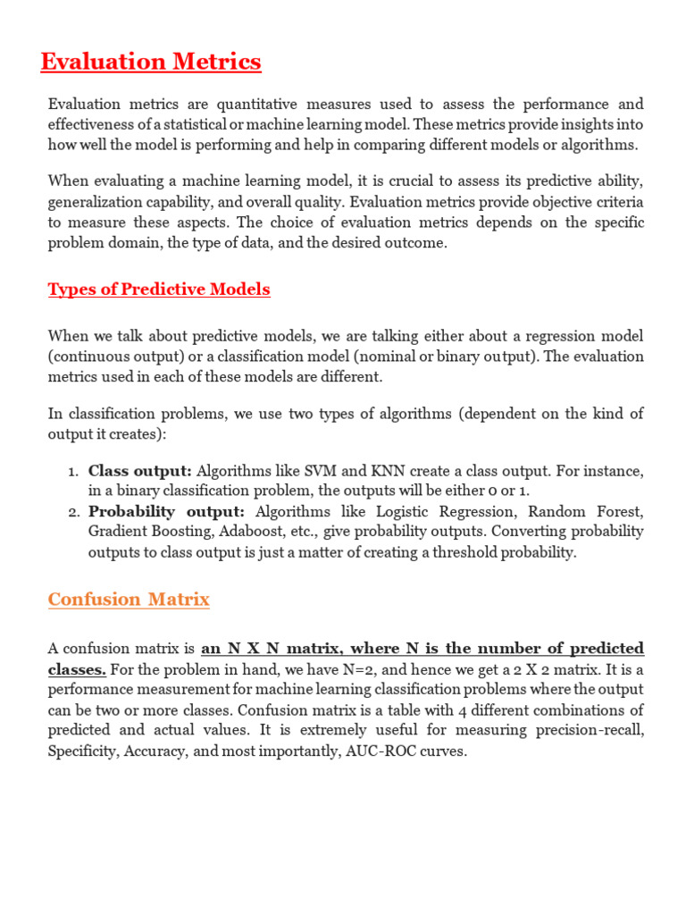 6.Evaluation Metrics - UNIT 2 | PDF | Sensitivity And Specificity | Statistical Classification