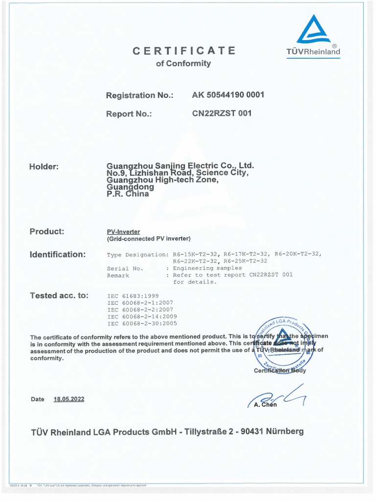 R6-15 25K IEC61683&60068 Certificate | PDF
